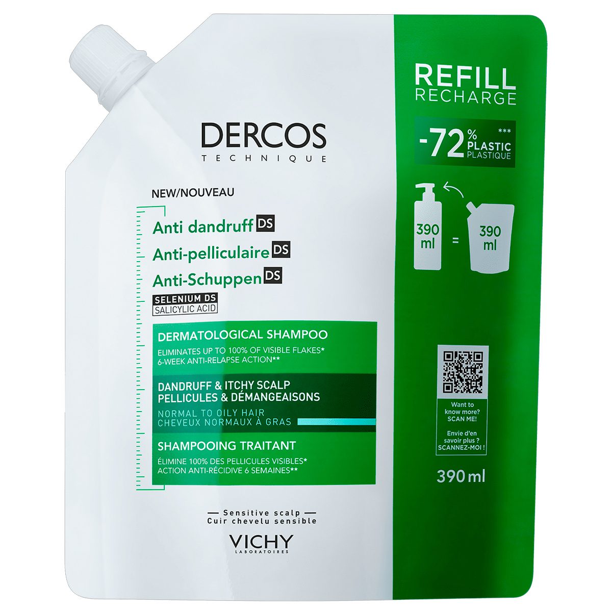 VICHY DERCOS DS ANTICASPA CABELLO NORMAL A GRASO REFILL X 390ml ...